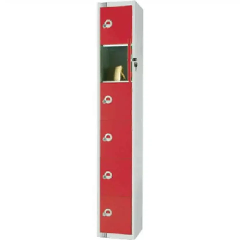 Elite Six Door Padlock Locker with Sloping Top Red by Elite Lockers-W983-PS